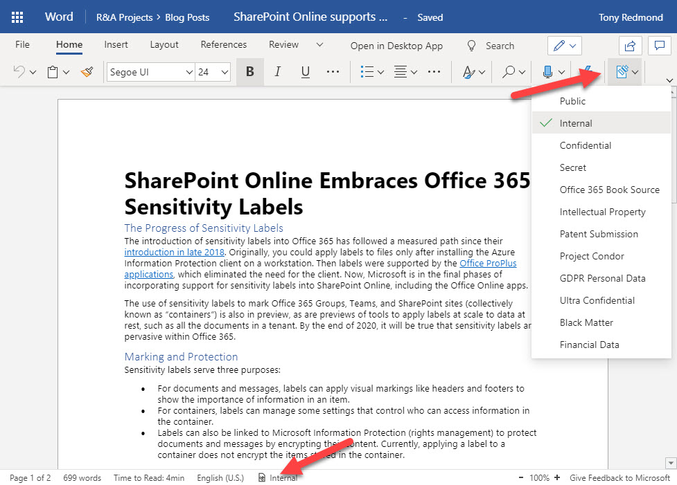 SharePoint Online Embraces Office 365 Sensitivity Labels Petri IT 