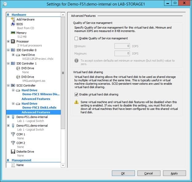 Shared VHDX: Create Guest Cluster in Windows Server 2012 R2