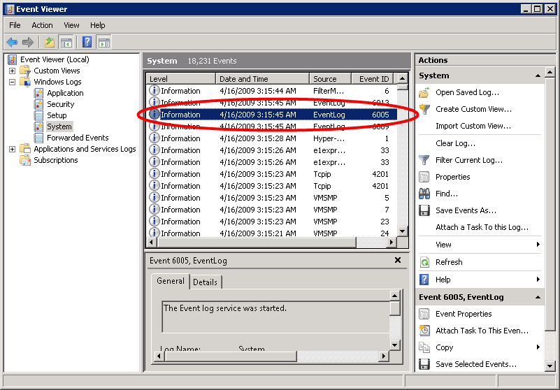 Checking Server Uptime In Windows 2008